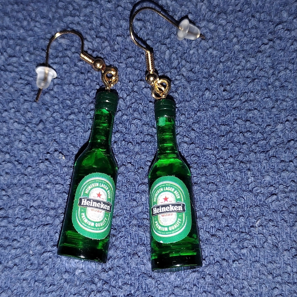 Handcrafted Heineken Beer Bottle Earrings - Gem